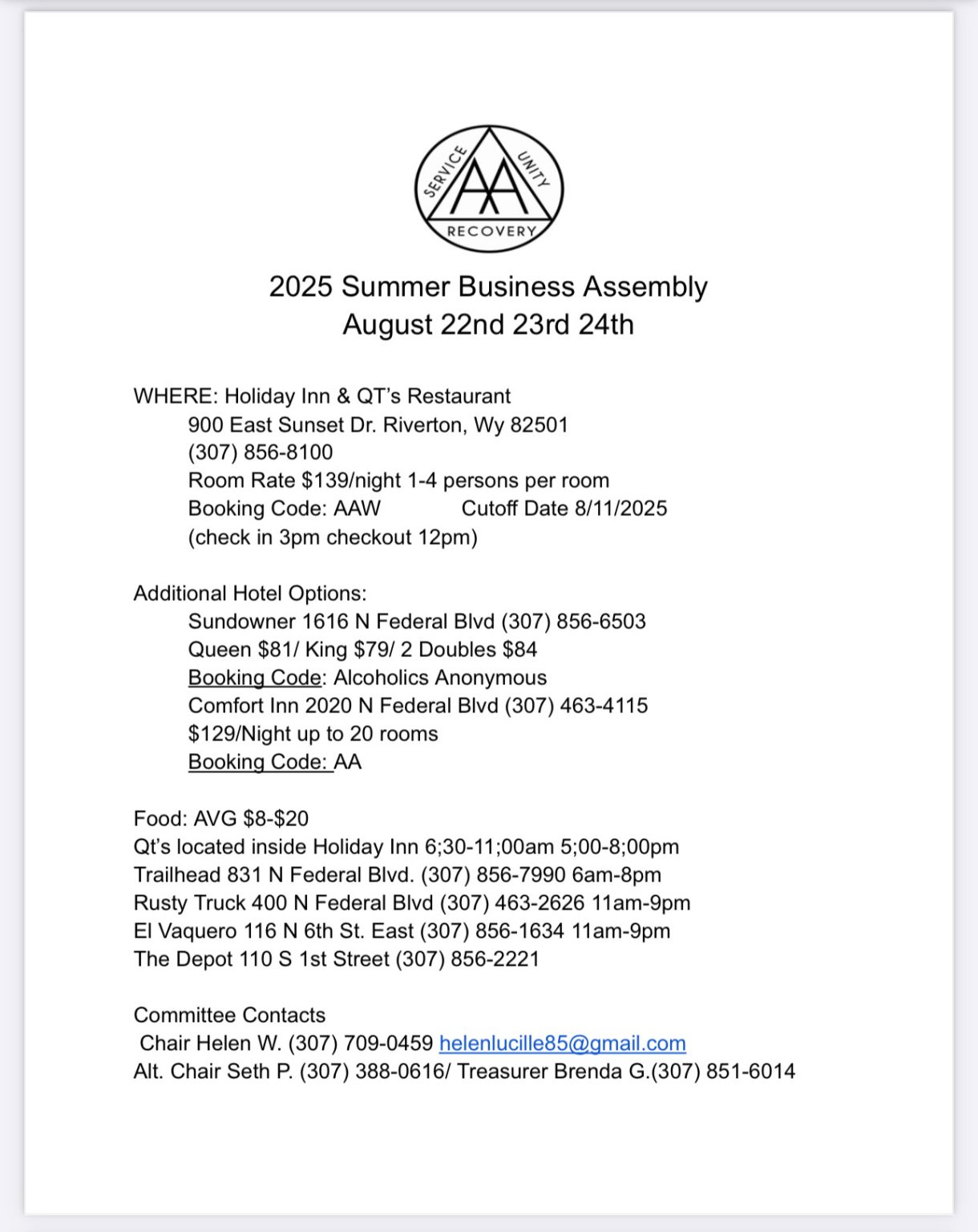 2025 Summer Business Assembly - Wyoming 76 AA
